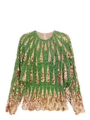 Valentino Garavani Embroidered Chiffon Top - Green