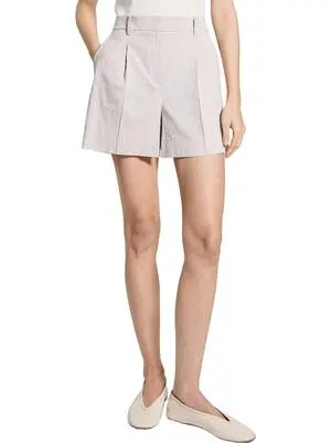 Theory Fluid Linen Blend Shorts - Cognac Multi