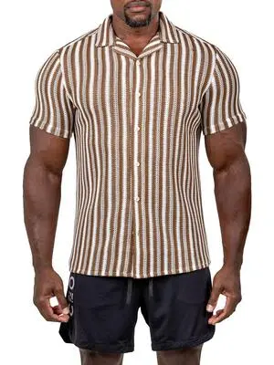 MACEOO Marthy Knit Short Sleeve Button-up Shirt Brown