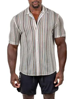 MACEOO Marthy Knit Short Sleeve Button-up Shirt - Brown