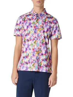 Bugatchi Hendrix Digital Watercolor Print Pima Cotton Polo - Fuchsia