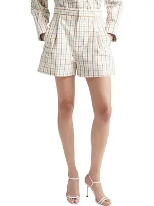 Victoria Beckham Check Pleated Cotton Wide Leg Shorts - Multi/white Check
