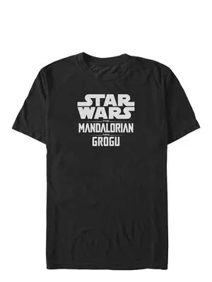 STAR WARS: THE MANDALORIAN AND GROGU Official Bold Logo Short Sleeve Graphic T-shirt - Black