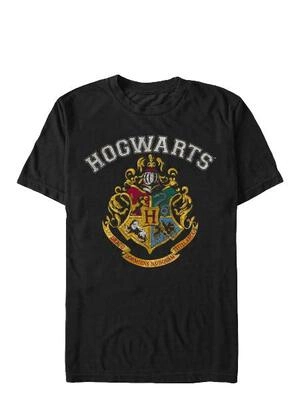 HARRY POTTER Vintage Hogwarts Crest White Short Sleeve Graphic T-shirt - Black