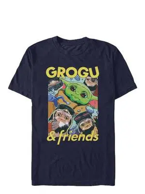 STAR WARS: THE MANDALORIAN AND GROGU Star Wars The Mandalorian And Grogu The Child And Friends Collage Graphic T-shirt - Navy Blue