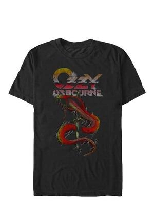 OZZY OSBOURNE Distressed Cobra Logo Short Sleeve Graphic T-shirt - Black