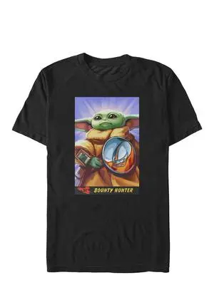 STAR WARS: THE MANDALORIAN AND GROGU Star Wars The Mandalorian And Grogu The Child Bounty Hunter Comic Art Graphic T-shirt - Black