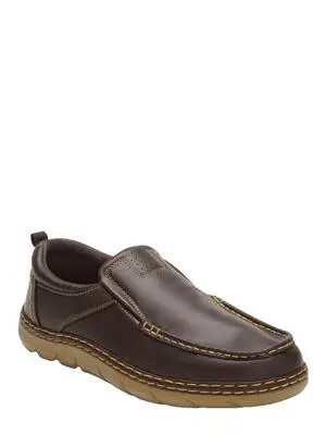 KINGSIZE Casual Leather Slip-on Shoes With Contrast Stitching - Brown