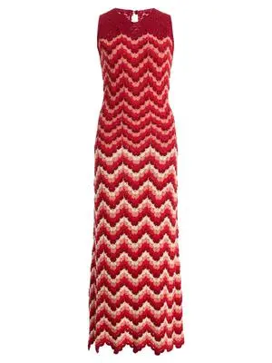 Escvdo Cuenca Cotton Crochet Midi Dress - Red