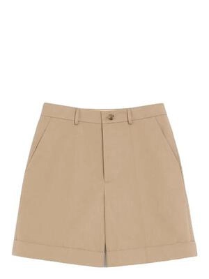 Valentino Garavani Gabardine Bermuda Shorts With Turn-up And Vlogo Embroidery - Beige