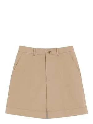 Valentino Garavani Gabardine Bermuda Shorts With Turn-up And Vlogo Embroidery - Beige