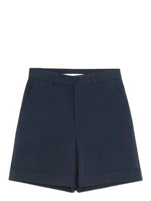 Valentino Garavani Gabardine Bermuda Shorts With Turn-up And Vlogo Embroidery - Navy
