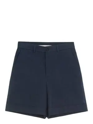 Valentino Garavani Gabardine Bermuda Shorts With Turn-up And Vlogo Embroidery - Navy