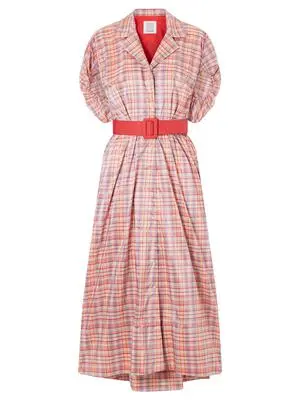 Rosie Assoulin Wind At Your Back Belted Checked Maxi Dress - Red