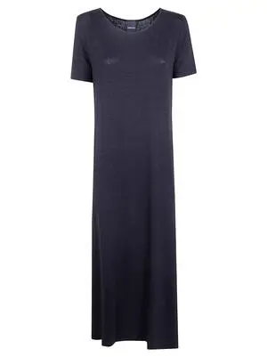ANNECLAIRE Jersey Linen Short Sleeve Long Dress - Black