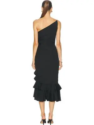 Carolina Herrera One Shoulder Ruched Midi Dress - Black