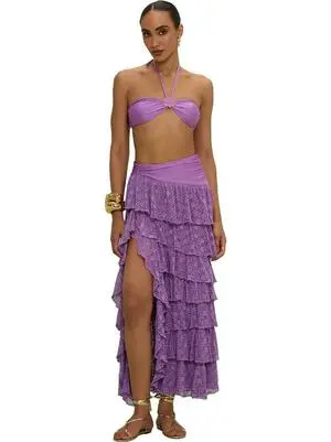 PatBO Lycra Ruffle Maxi Skirt - Red