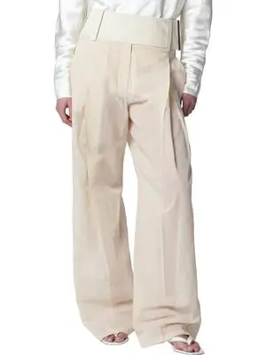 Sportmax Cotton Voile Wide-Leg Trousers Beige