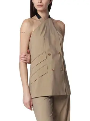 Max Mara Max Mara Sleeveless Wool And Silk Poplin Jacket Beige