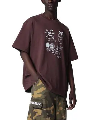 BRAIN DEAD Cotton T-shirt With Logo Prints - Brown
