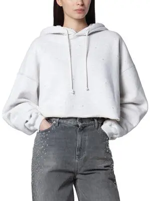 GOLDEN GOOSE Star Cropped Oversized Cotton Hoodie - Grey
