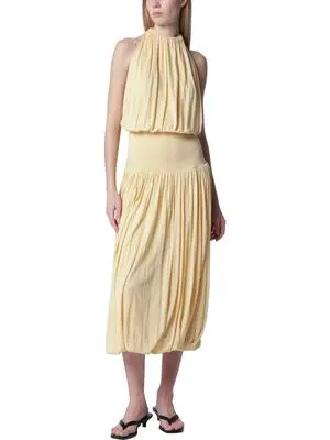 TOTEME Sleeveless Ruched Midi Dress - Yellow
