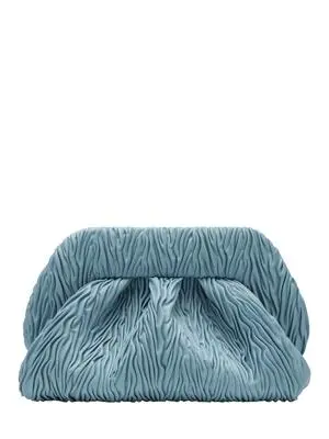THEMOIRE Ruched Vegan Leather Bios Clutch - Light Blue