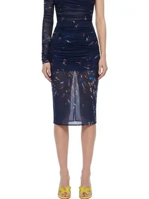 Blumarine Ruched Printed Midi Skirt - Blue
