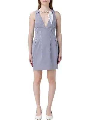 ELISABETTA FRANCHI Elisabetta Franchi Striped V-Neck Dress With Scarf Detail
