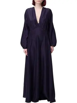 FORTE_FORTE Maxi Dress With Deep V-neckline - Blue
