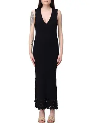 GANNI Ribbed Knit Maxi Dress With Lace Trim - Black