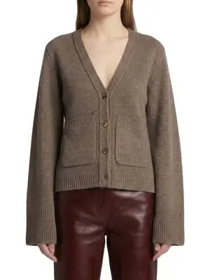 Khaite KHAITE V-Neck Ribbed Cardigan With Pockets Brown
