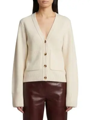 Khaite V-neck Ribbed Cardigan With Pockets - Cream