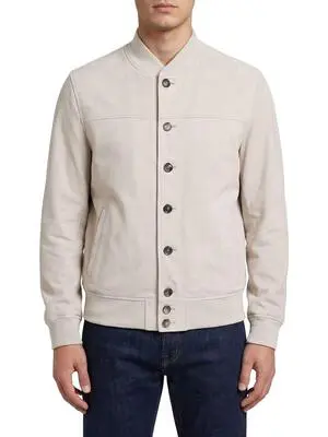 STEWART Suede Bomber Jacket - Dove Grey