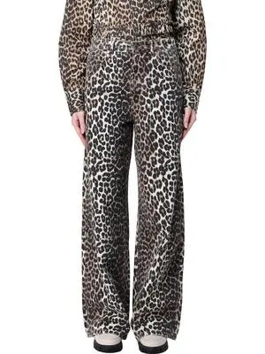 GANNI Straight Animal Print Denim Jeans - Brown