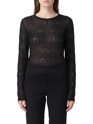 Patrizia Pepe Viscose Jumper With Perforated Logo - Black