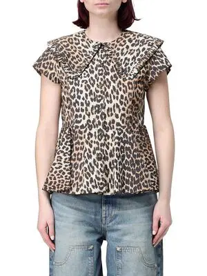 GANNI Printed Animalier Cotton Shirt - Brown