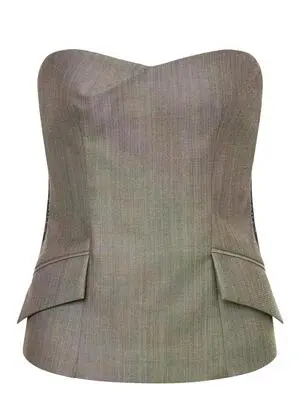 Alberta Ferretti Wool Tweed Bustier Top - Grey