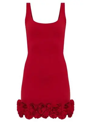 MAIÔ PARIS Bodycon Mini Dress With Floral Appliqués - Red