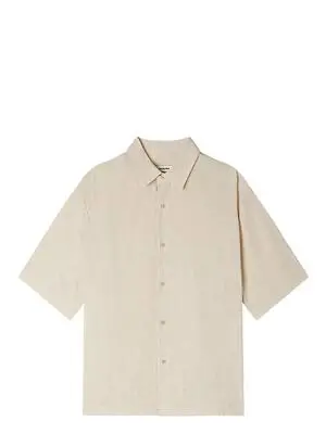 Sandro Pleated Shark-collar Woven Shirt S Sand