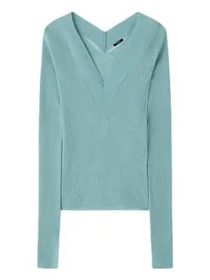 JOSEPH Harti V-neck Knitted Top - Chambray