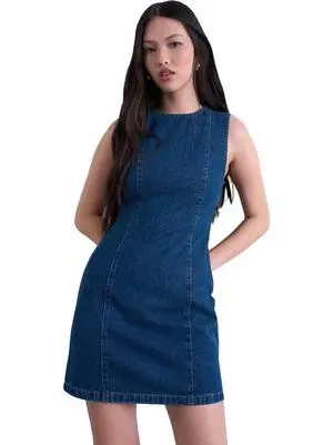 Topshop Sleeveless Denim Shift Mini Dress - Medium Blue