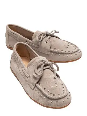 FOREVER & ALWAYS SHOES Cuesta Leather Lace Up Loafer - Beige Suede