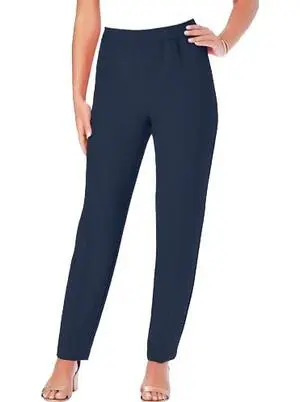 Roaman's Classic Structured Straight Leg Pull-on Pant - Navy