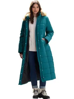 Roaman's Maxi Length Puffer Coat With Detachable Hood Deep Lagoon