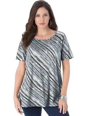 ROAMAN'S Ultimate Cotton Crewneck Short Sleeve Swing Tee - Grey Bias Stripe