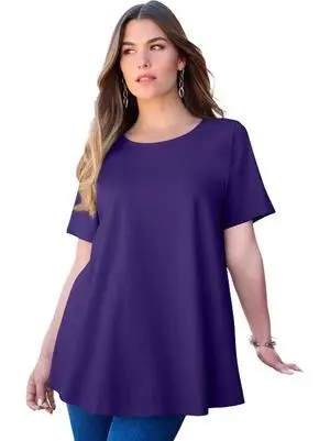 ROAMAN'S Ultimate Cotton Crewneck Short Sleeve Swing Tee - Midnight Violet