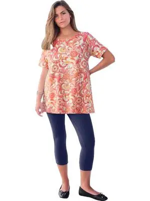 ROAMAN'S Ultimate Cotton Crewneck Short Sleeve Swing Tee - White Paisley Floral