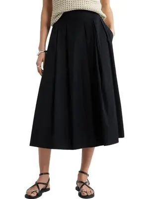 Nordstrom Pleated Cotton Poplin Midi Skirt - Black
