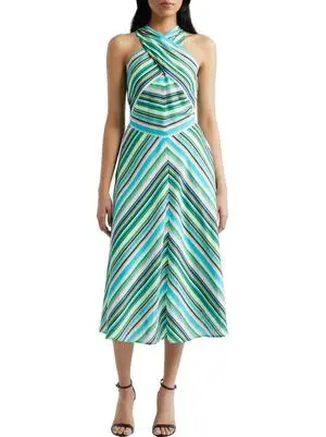 TAHARI ASL Stripe Cross Neck Midi Dress - Parakeet Multi